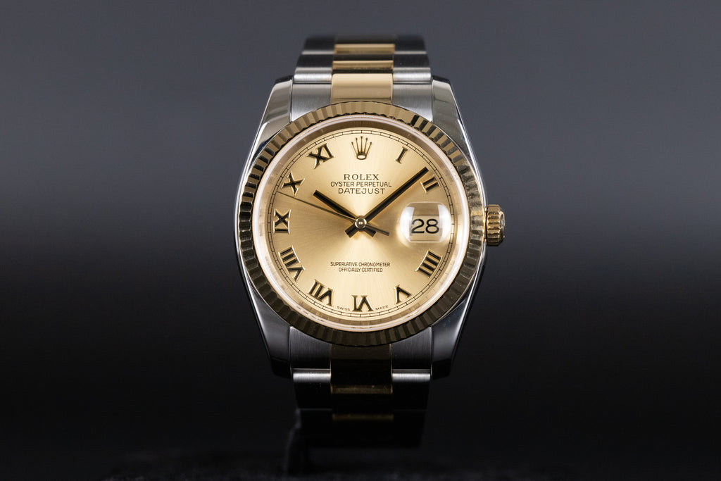 Rolex116233 Datejust 36 SS/YG Champagne Roman Numeral Dial – Newport Watch Club