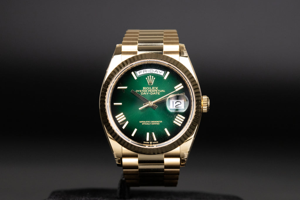 Rolex128238 Day-Date 36 Green Ombre Dial – Newport Watch Club