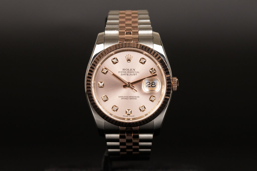 Rolex116231 Datejust 36 SS/RG Sundust Diamond Dial – Newport Watch Club